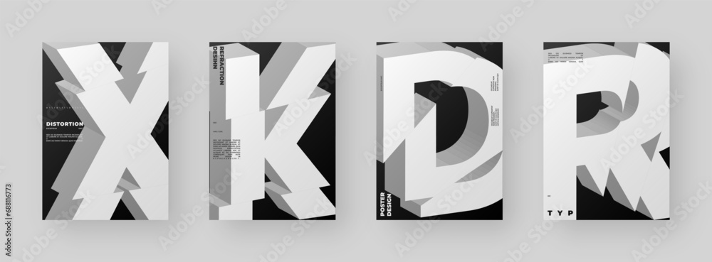 Abstract poster design set. Vertical A4 format. Refraction and ...