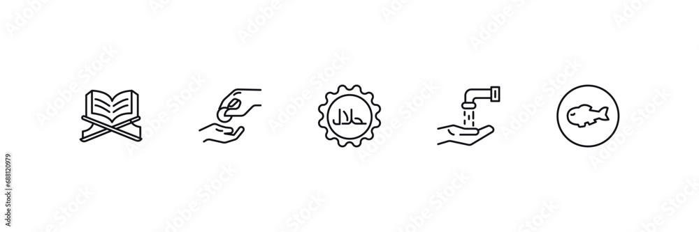 outline icons set from religion concept. editable vector included quran ...