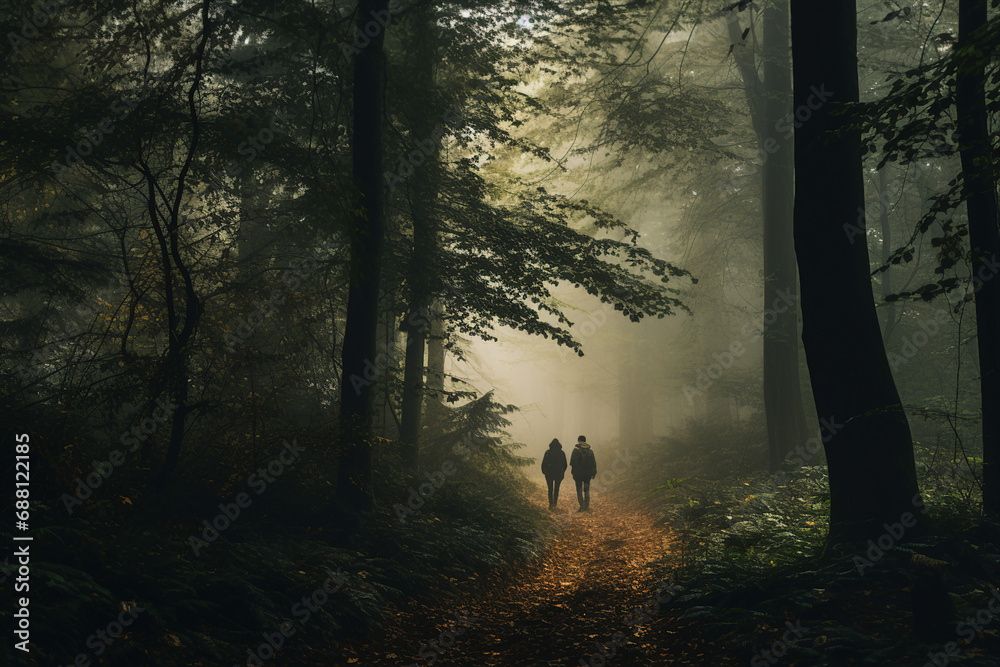 Generative ai picture of beautiful people walking on path in autumn ...
