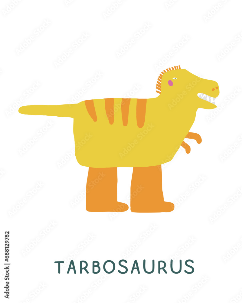 Jurassic period tarbosaurus dinosaur flashcard. Learning English words ...