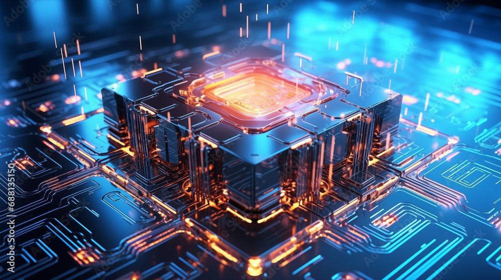 Quantum information processing concept. AI and quantum computing for powerful data elaboration ...