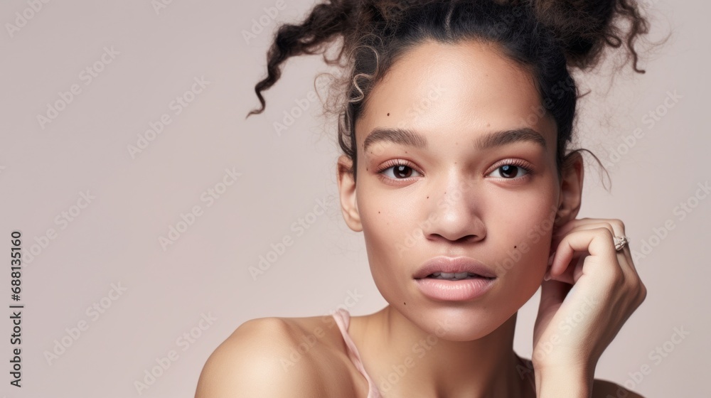 Genuine beauty shines through as a woman with mixed skin tones poses ...