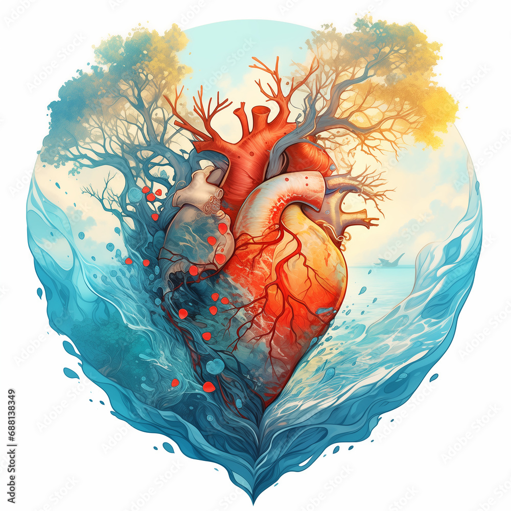 Sea heart isolated on white background. Stylized heart illustration ...