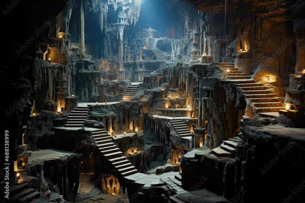 Staircase of the cave of ancient city, a hidden underground city ...