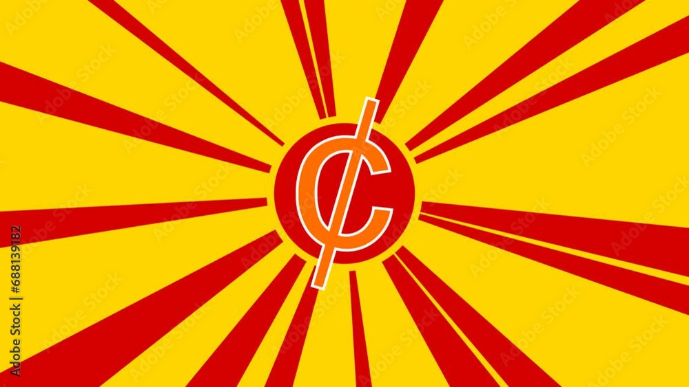 Cent symbol on the background of animation from moving rays of the sun ...