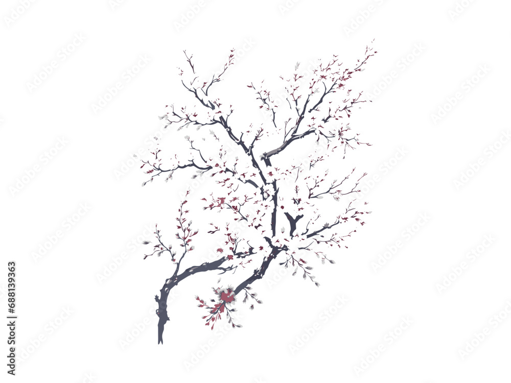 WatercolorVector branch with spring flowers watercolor tree branch ...