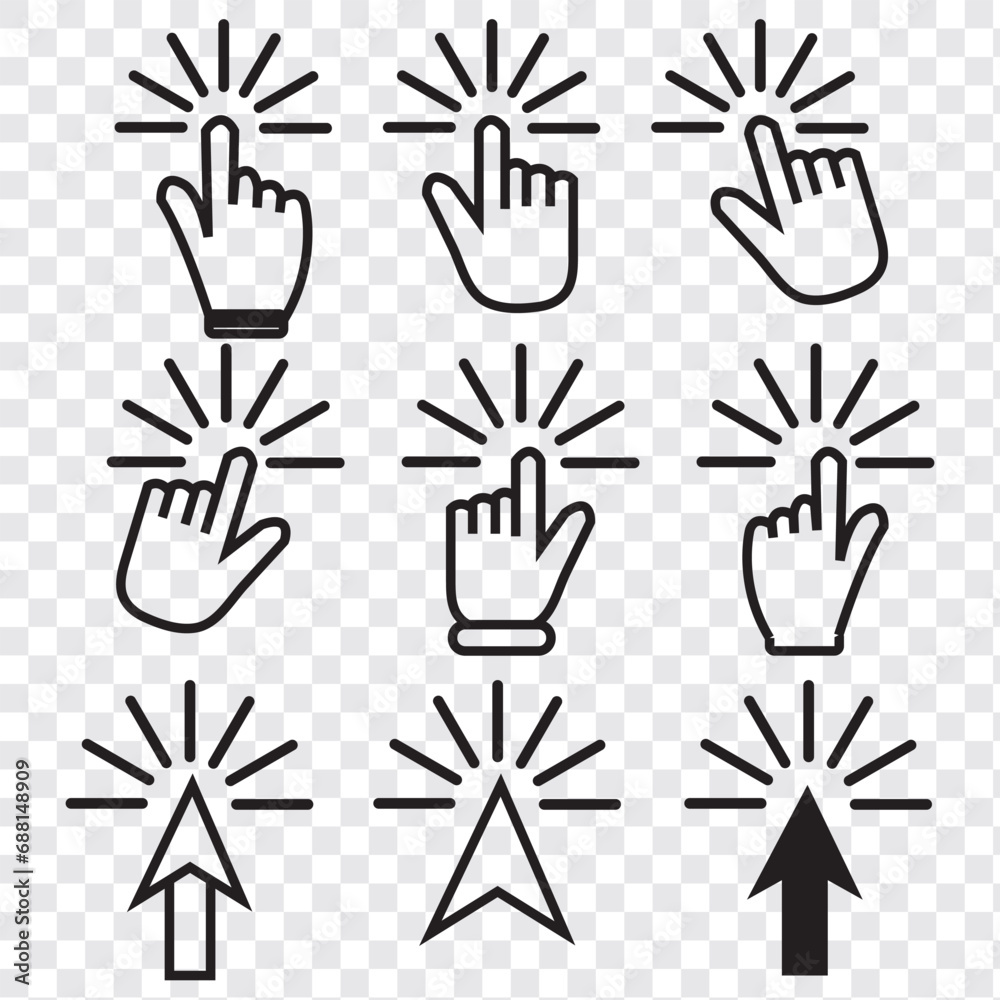 9 set Hand click icon set. pointer icon vector. hand cursor icon vector . EPS10 Stock Vector ...