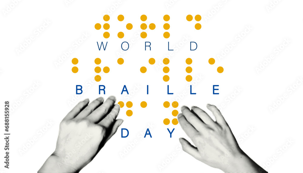 World Braille Day banner, January 4. Halftone hands reading text made ...