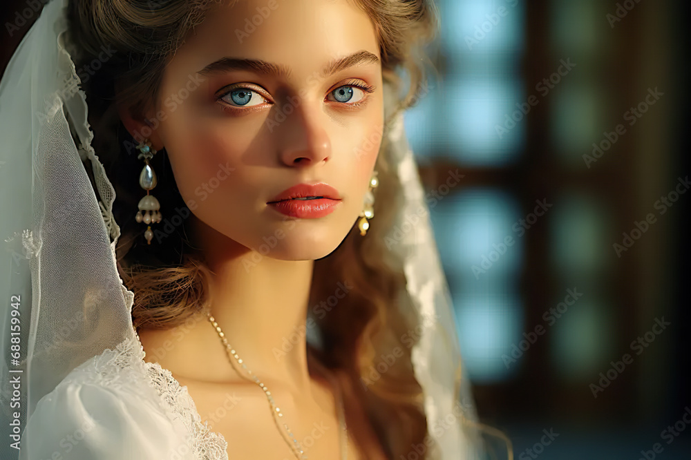 Veiled Elegance Closeup Portrait of a Beautiful Bride, Adorned in a ...