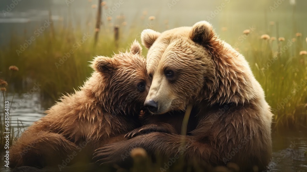 enchanting scene of bears in love's embrace, showcasing the tenderness ...