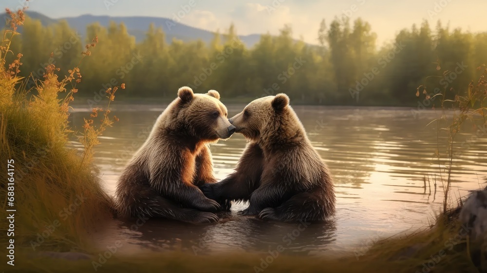 enchanting scene of bears in love's embrace, showcasing the tenderness ...