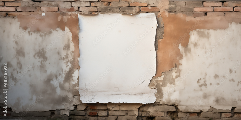 old torn and grunge poster paper sheet announcement sign hanged on ...