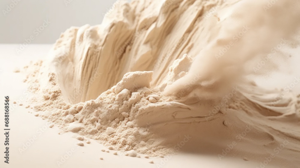 explosive release of dry river sand on a clean white canvas, portraying ...