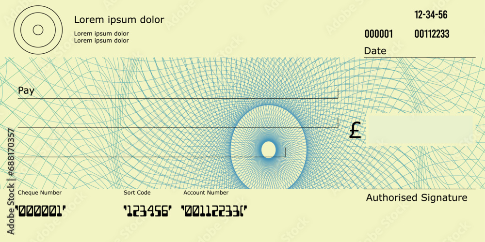 UK Blank Cheque with Pound sign and UK Spelling, Cheque template with ...