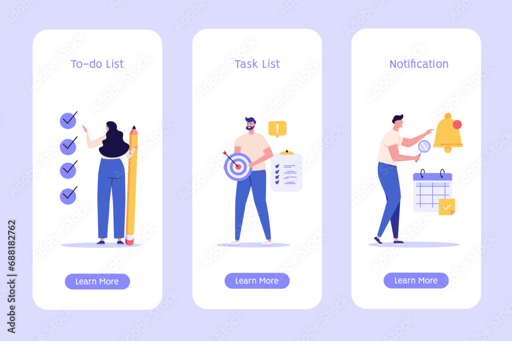 Concept of task done, checklist, to-do list, notification. People ...