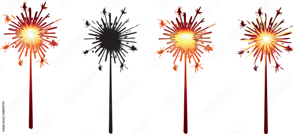 Red Bengal fire set drawing vector clip art festive greeting cards ...