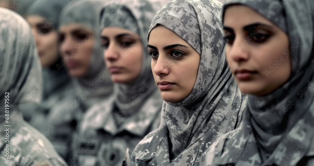 Group of middle eastern or Arab female soldiers in digital camouflage ...