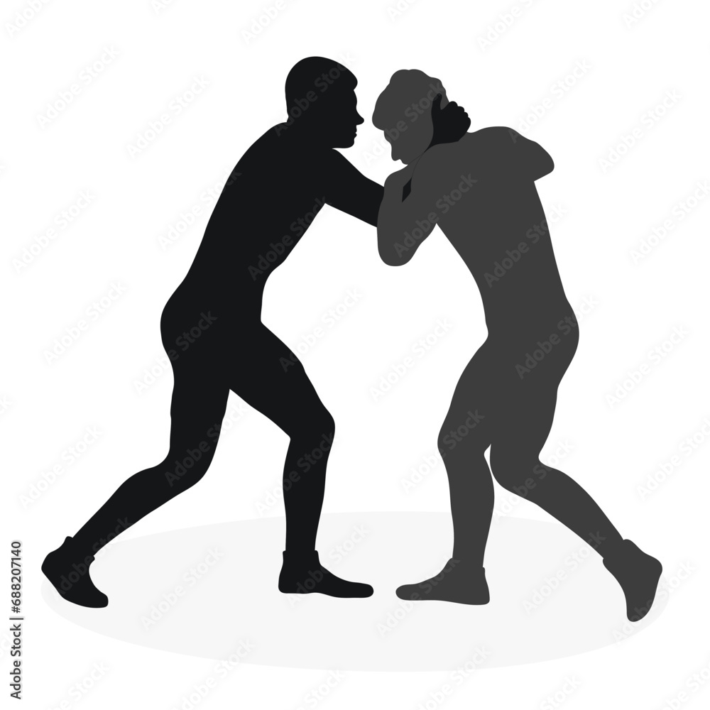 Silhouettes people fighting, MMA fighters. Greco Roman wrestling, fight ...