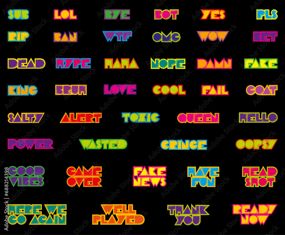 Retro neon text emotes collection . Can be used for Twitch, Discord ...