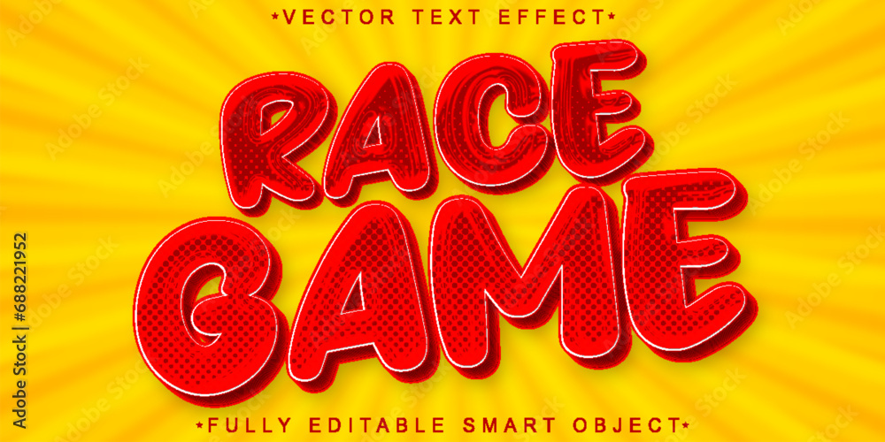 Red Cartoon Race Game Vector Fully Editable Smart Object Text Effect ...