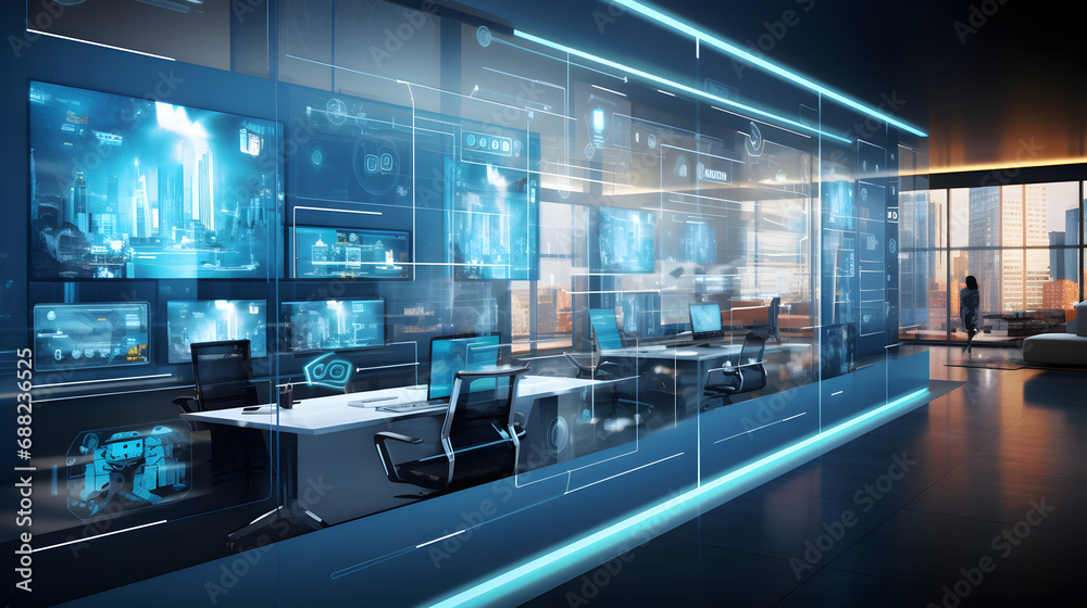 an advanced scene showcasing AI-Powered Personalized Work Environments ...