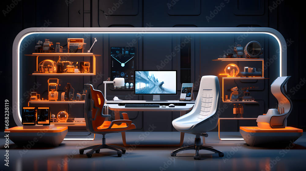 an advanced scene showcasing AI-Powered Personalized Work Environments ...