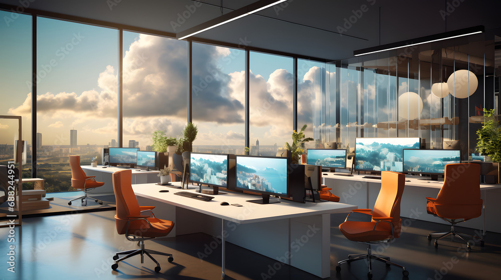 an advanced scene showcasing AI-Powered Personalized Work Environments ...