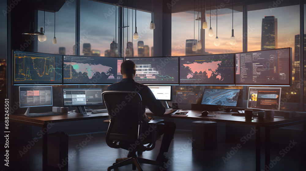 an advanced scene showcasing AI-Powered Personalized Work Environments ...