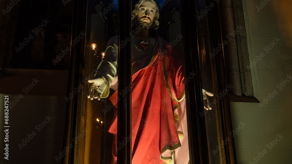 Istanbul, Turkey Nov.2,2023 Statue of Jesus Christ in the glass cabin ...