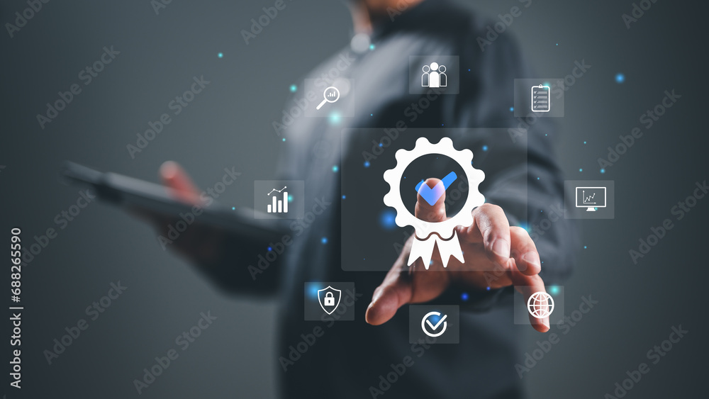 business people touching on sign of the top service Quality assurance ...