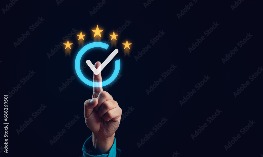 Hand with pointing up and shows the sign of the top service Quality ...