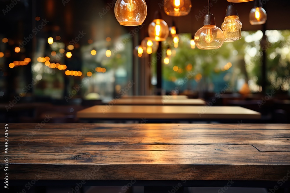 lights restaurant background blurred abstract front table wooden image ...