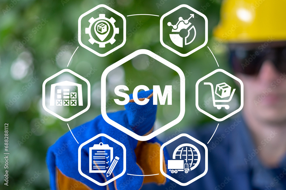 SCM web banner concept for Supply Chain Management with icon of ...