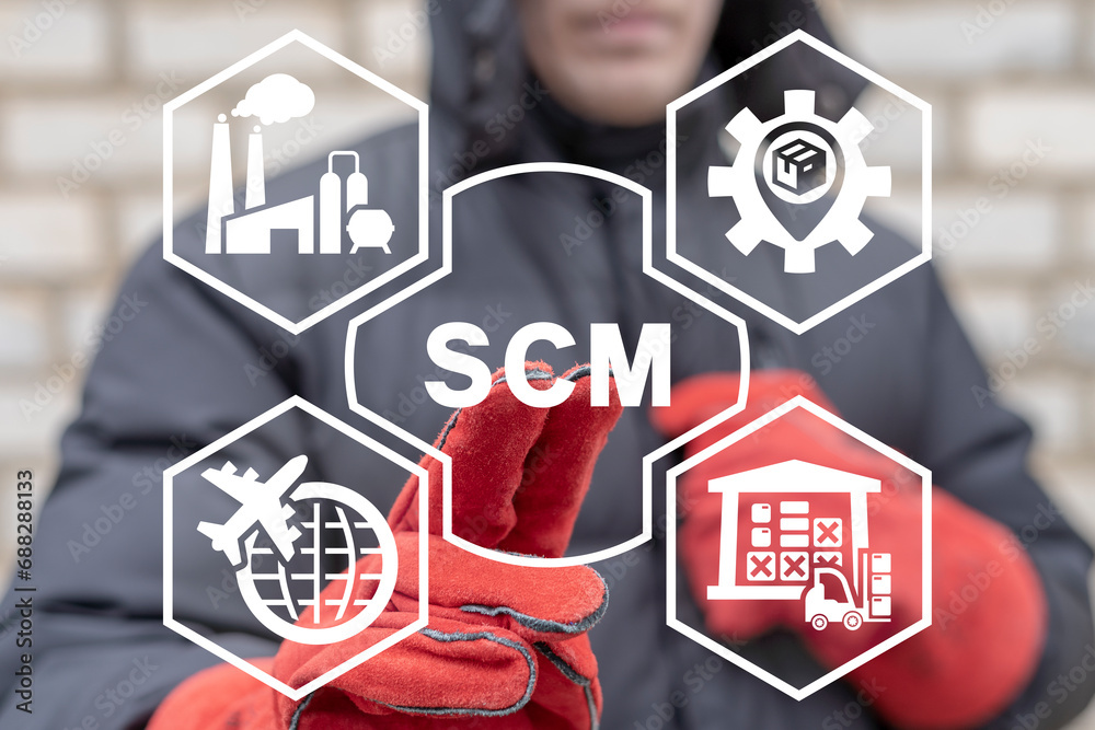 Supply Chain Management - SCM concept banner with icons. Modern ...