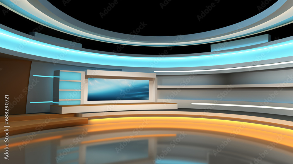 Tv Studio. Blue and yellow studio. Backdrop for TV shows .TV on wall ...