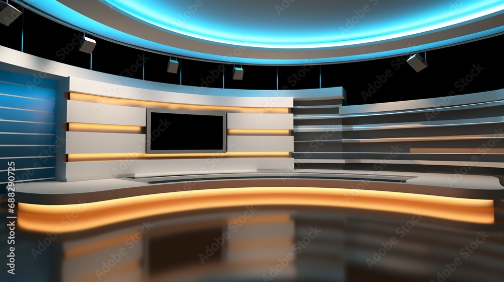 Tv Studio. Blue and yellow studio. Backdrop for TV shows .TV on wall ...