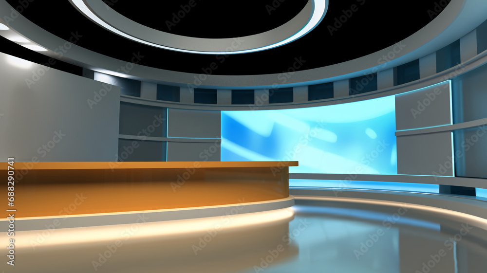 Tv Studio. Blue and yellow studio. Backdrop for TV shows .TV on wall ...