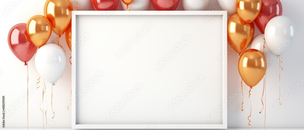 Mock up white background frame with balloons Stock Illustration | Adobe ...