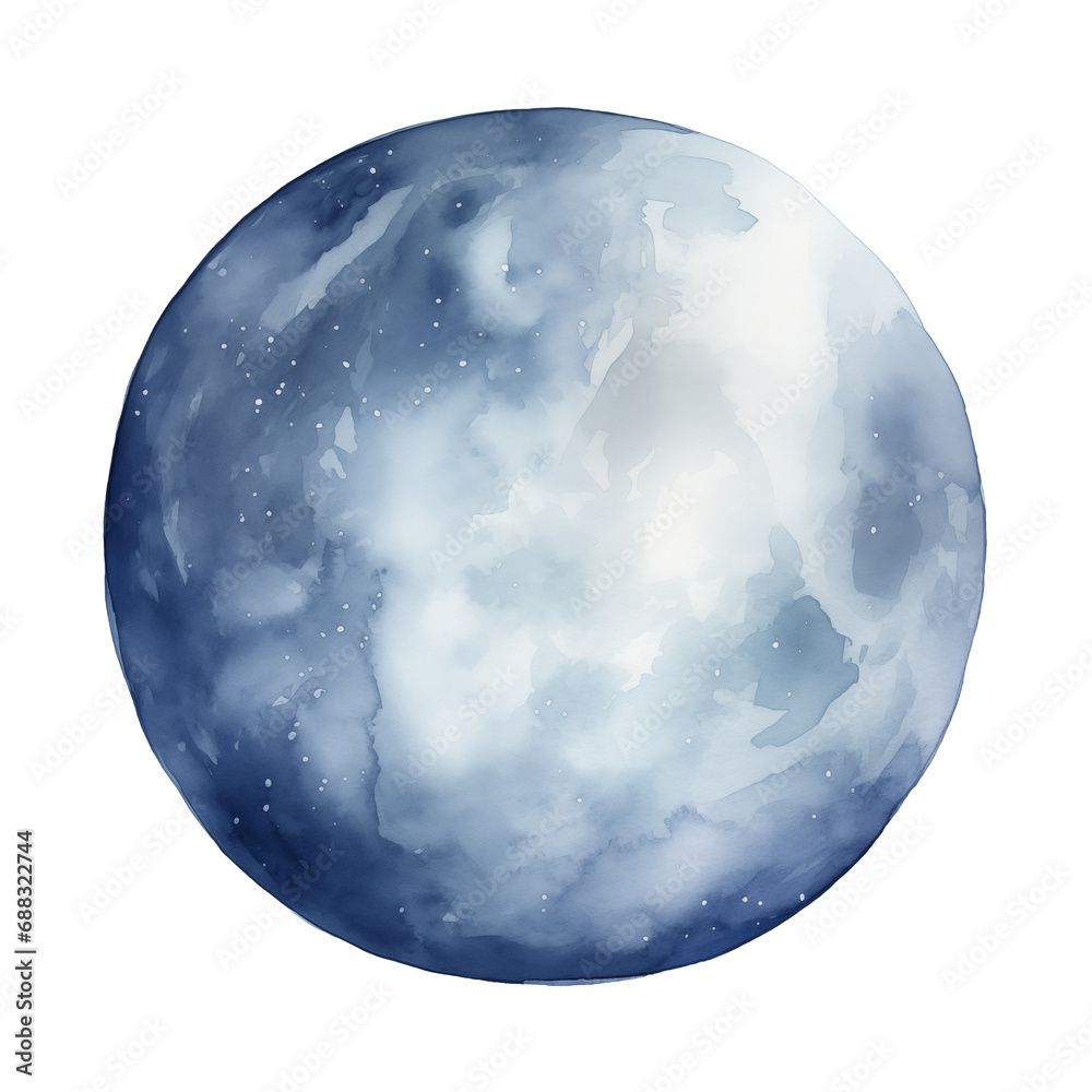 Blue Full Moon Watercolor on Transparent Background, Serene Lunar ...