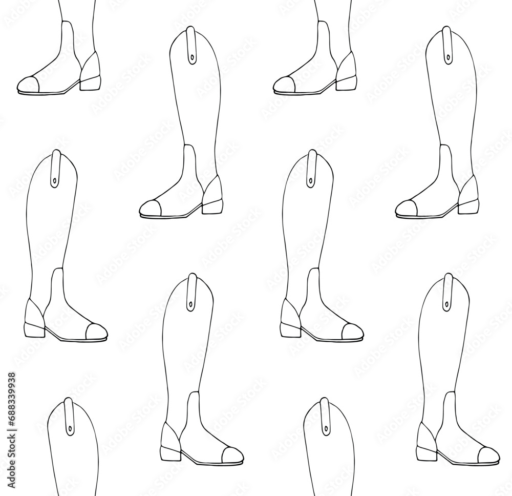 Vector seamless pattern of hand drawn doodle sketch horse riding boot ...
