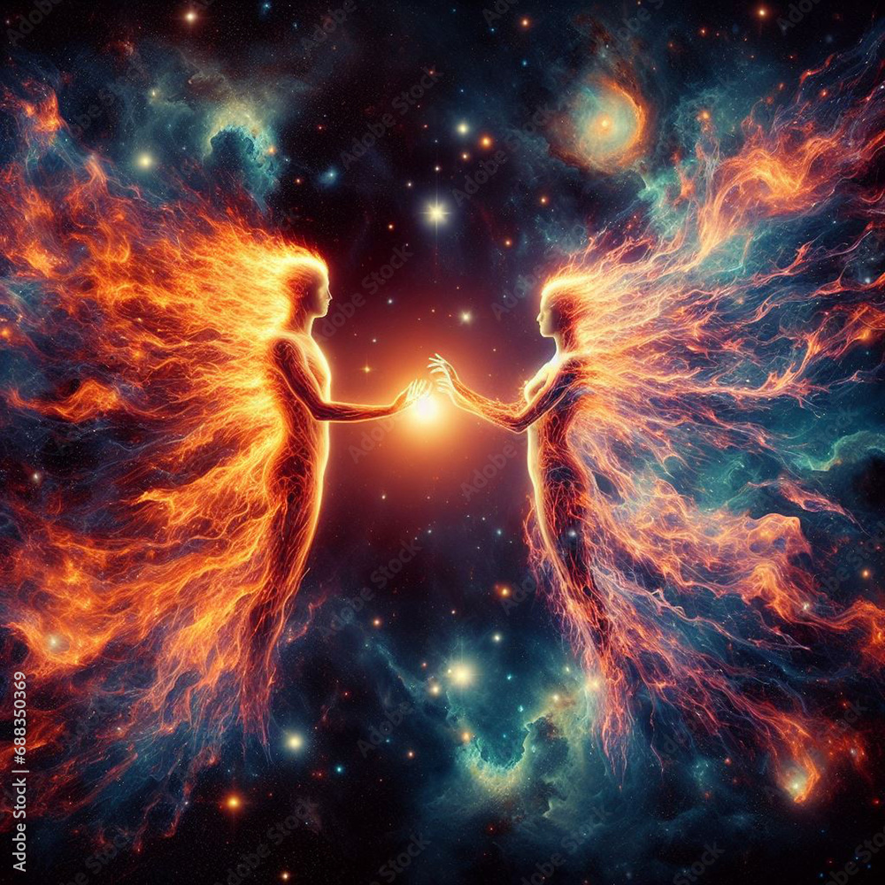 Twin flame couple. Soulmates. The concept of magical, esoteric, tantric ...