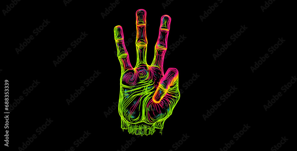 neon skeleton hand middle finger up graphic style, 3d rendered ...