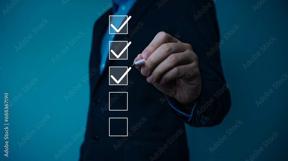Businessman tick correct mark to approve document iso checklist icon ...