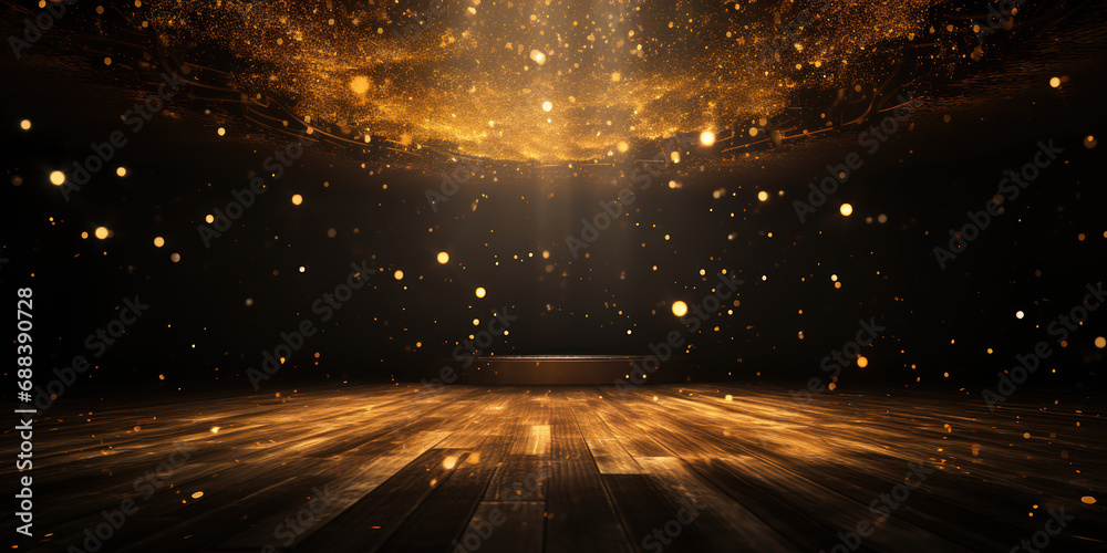 The stage comes alive as golden particles drift down from the darkened ...