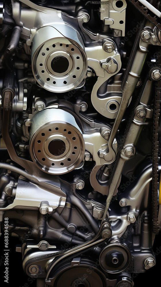 vertical background timing belt, metal parts of the gear of the car ...