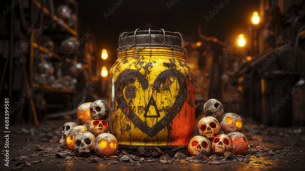 Barrels of poison and an image of a skull symbolizing a toxic ...