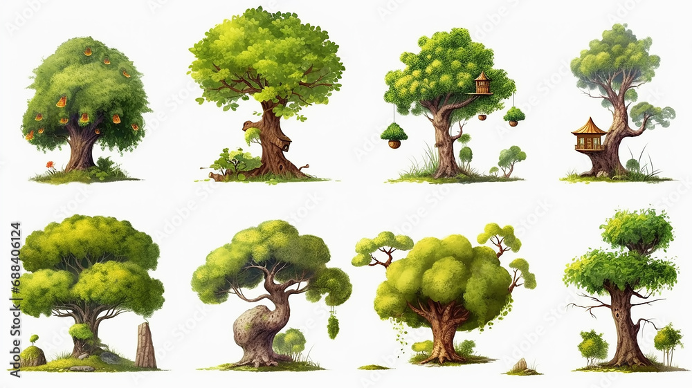 collection of cartoon painted trees. Stock Illustration | Adobe Stock