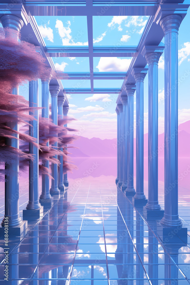 Nostalgic 1990s computer 3d graphics render style scene with ...