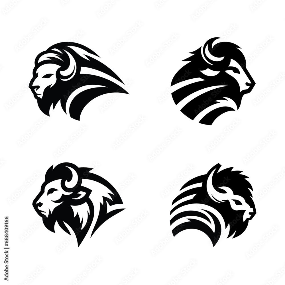 Set of bison head logo designs. Bison head logo in a simple and elegant ...