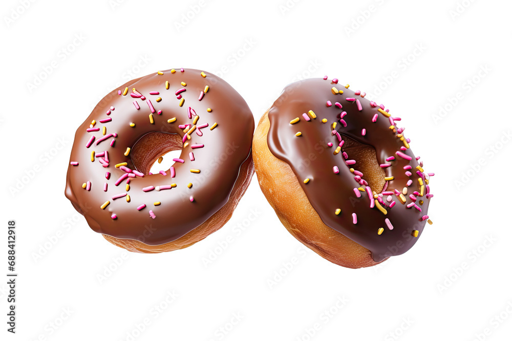 Donuts with icing, crumbles and sprinkles that flying isolated on ...